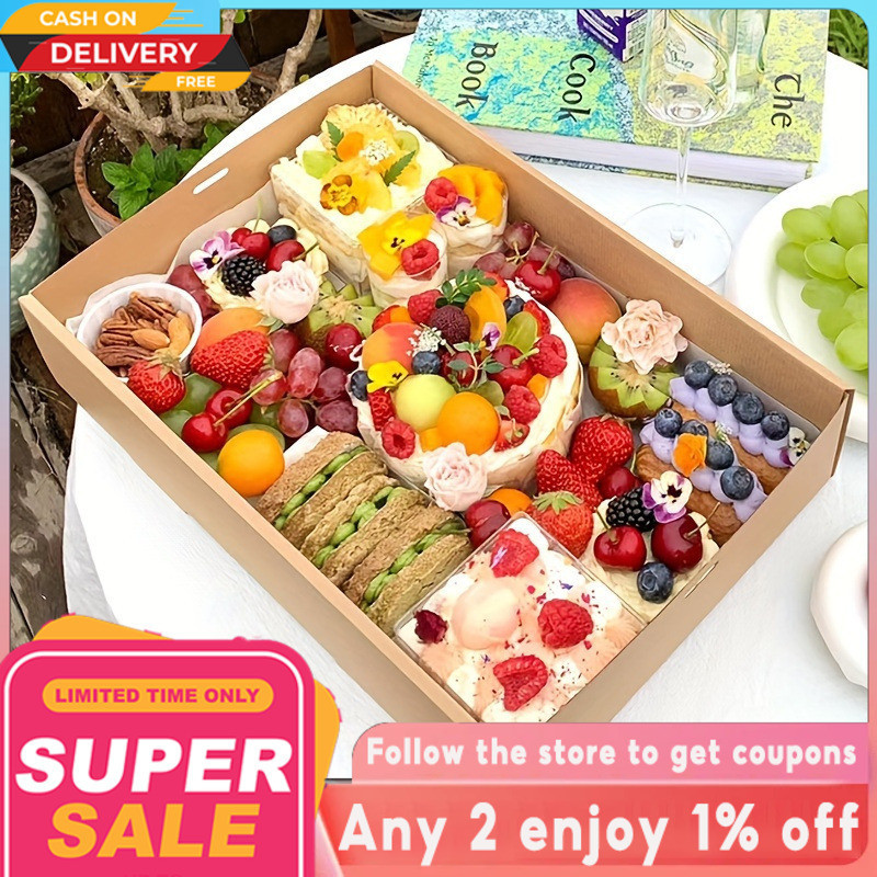 3pcs Kraft Paper Afternoon tea picnic box spring outing food tiramisu ...