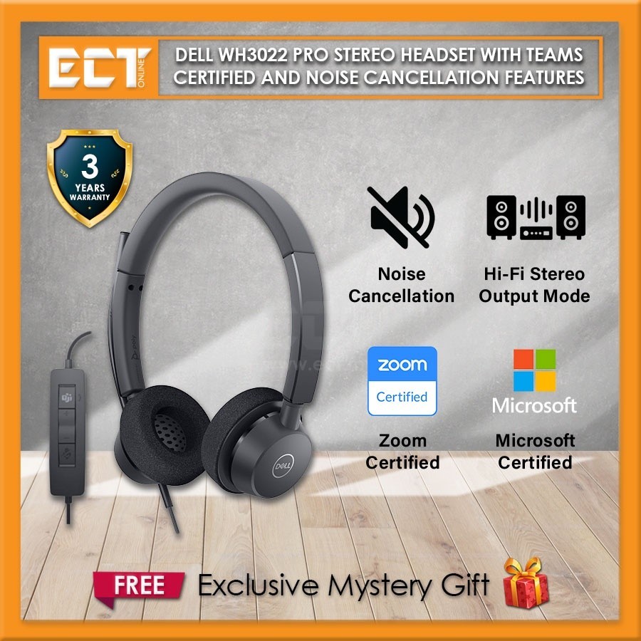Dell WH3022 Pro Stereo Headset with Teams Certified and Noise ...