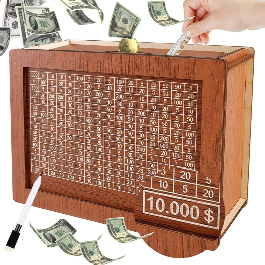 Money Box Piggy Bank Wood Money Bank, Reusable Money Box with Saving ...
