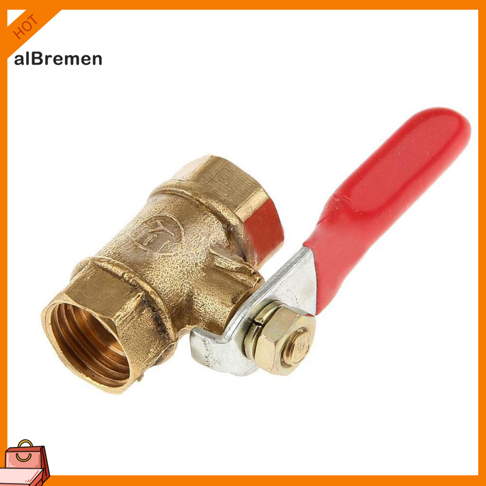 (New) 1/4inch 12mm F/F Thread Brass Ball Valve Red Lever Handle Full ...