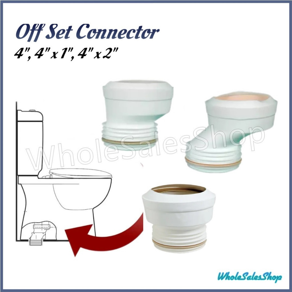 WC Toilet Bathroom Outlet Connector Off Set Straight Connector Waste Pan Connector Offset 4" x 1 ...