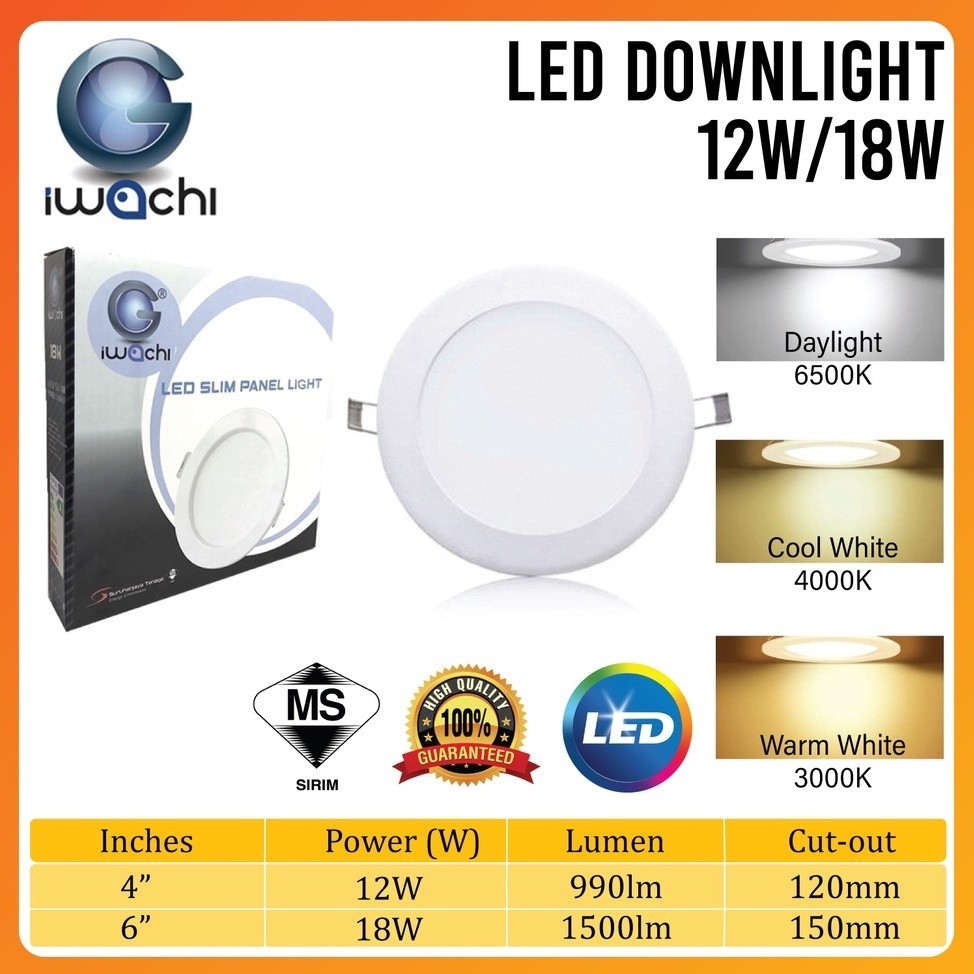 [ Sirim ] 6" 18W IWACHI LED Downlight / Ceiling Light /Recessed Downlight (Round) Lampu Syiling ...