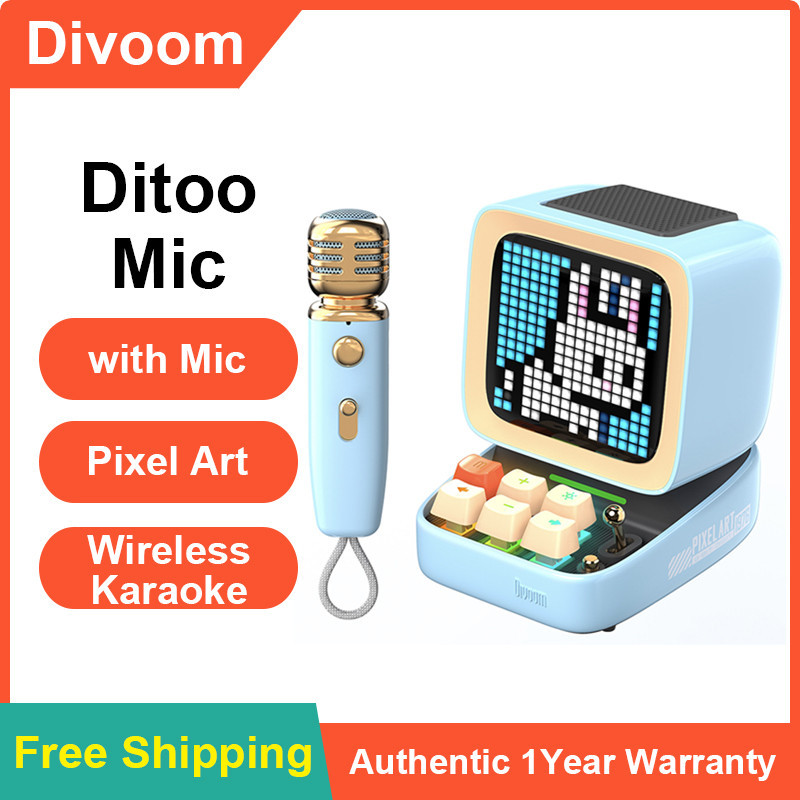 Original Divoom Ditoo Mic Bluetooth Speaker Pixel Art Portable for PC with Wireless Karaoke ...