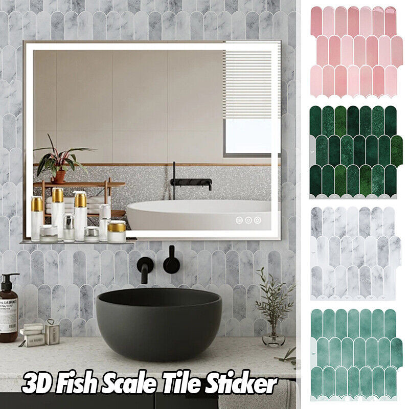 Kitchen & Bathroom Waterproof Tile Sticker, 3D Fish Scale Self-adhesive ...