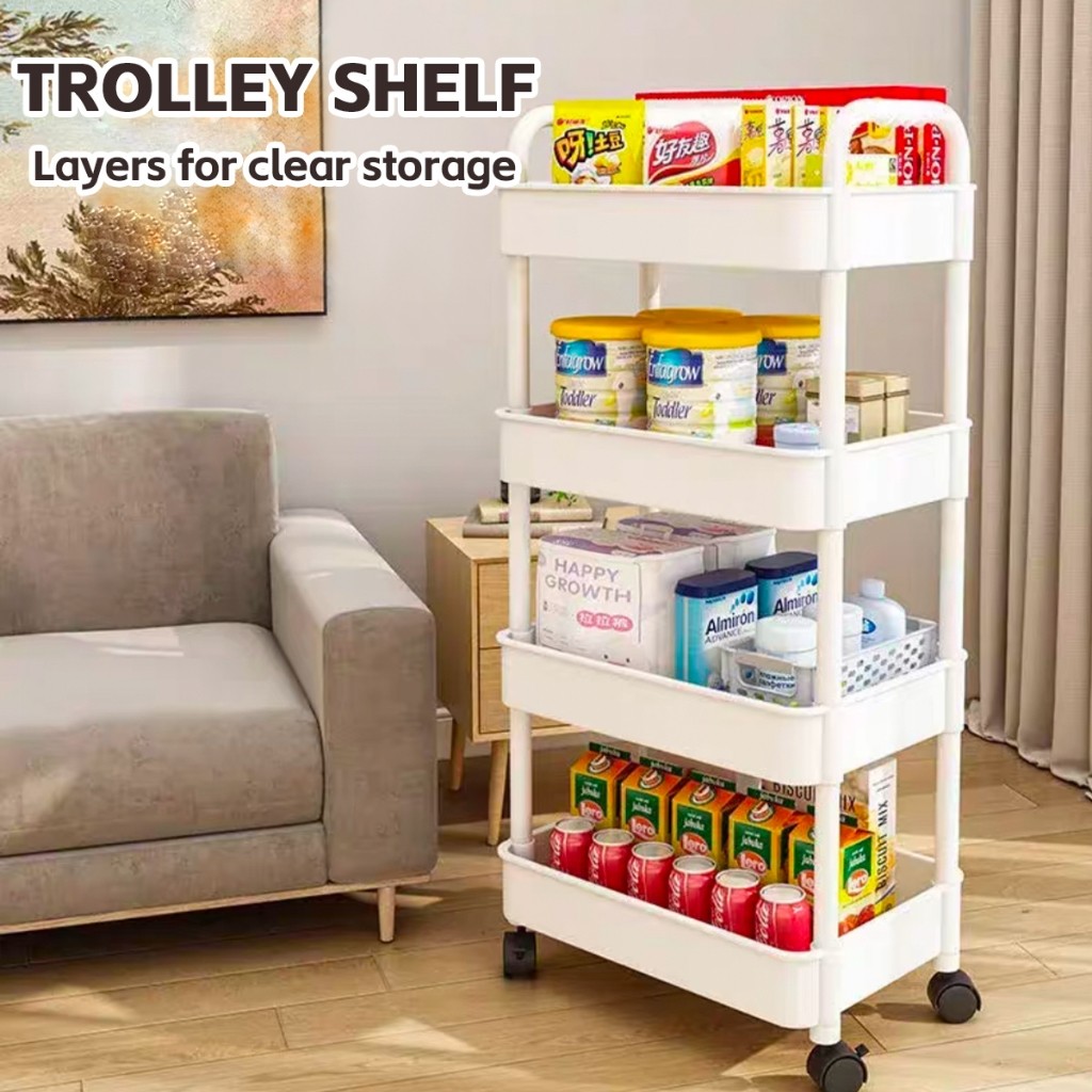 3/4/5 Tier Home Storage Trolley Kitchen Storage Organizer Handle Basket ...