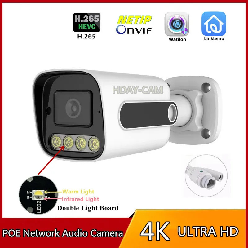 4K 8MP POE IP Camera Audio Outdoor POE H.265 Bullet CCTV Home 5MP Dual ...