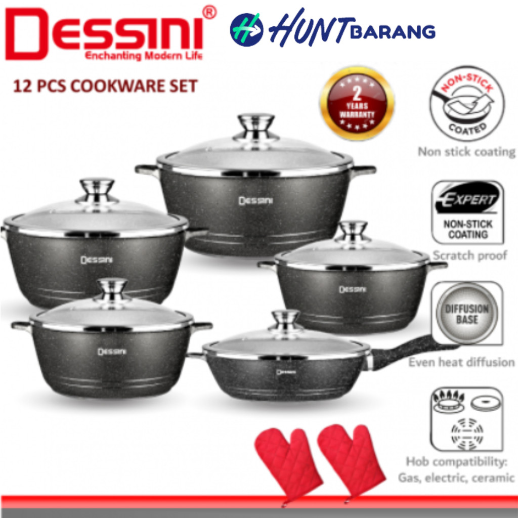 DESSINI ITALY Granite Aluminium Non Stick Casserole Pot Bowl Deep Fry ...