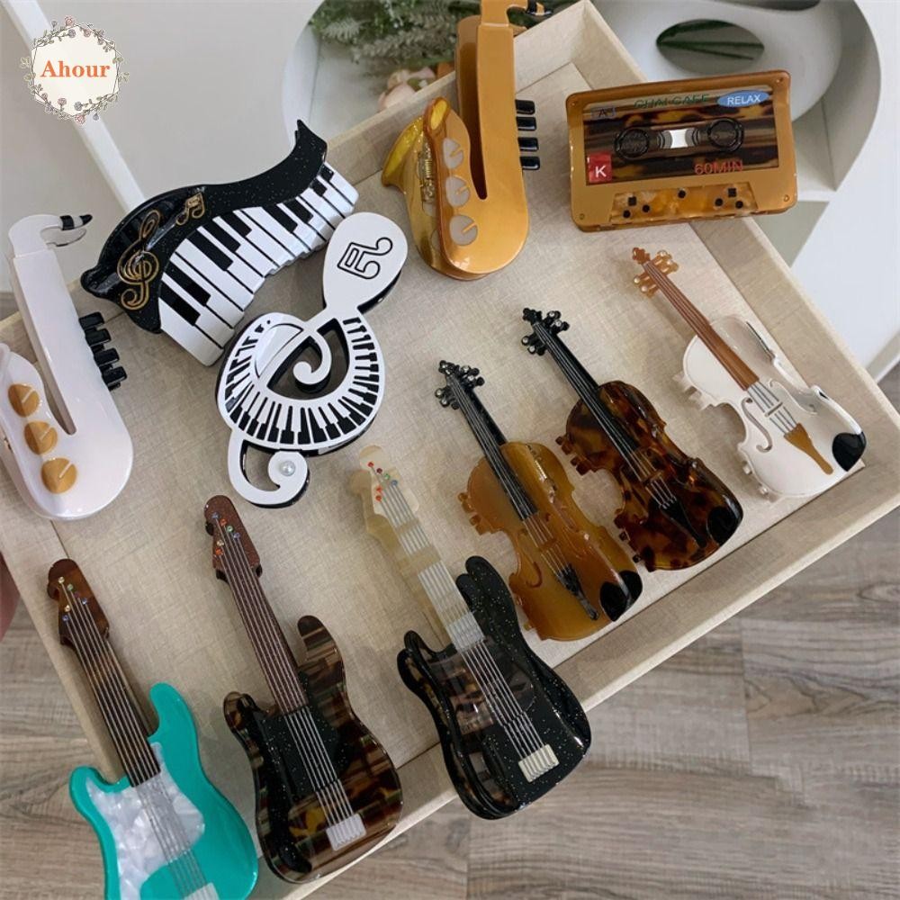 AHOUR Acetate Guitar Hair Claw, Video Tape Piano Music Hair Clip ...