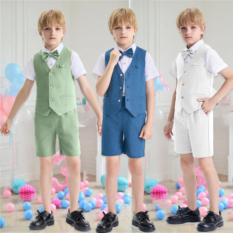 LOLANTA Boys Linen Formal Suit 4 Piece Summer Gentleman Outfit Kids ...