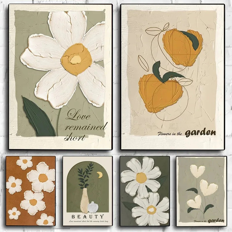 Bohemian Floral Minimalistic Flowe Poster Kraft Club Bar Painting ...