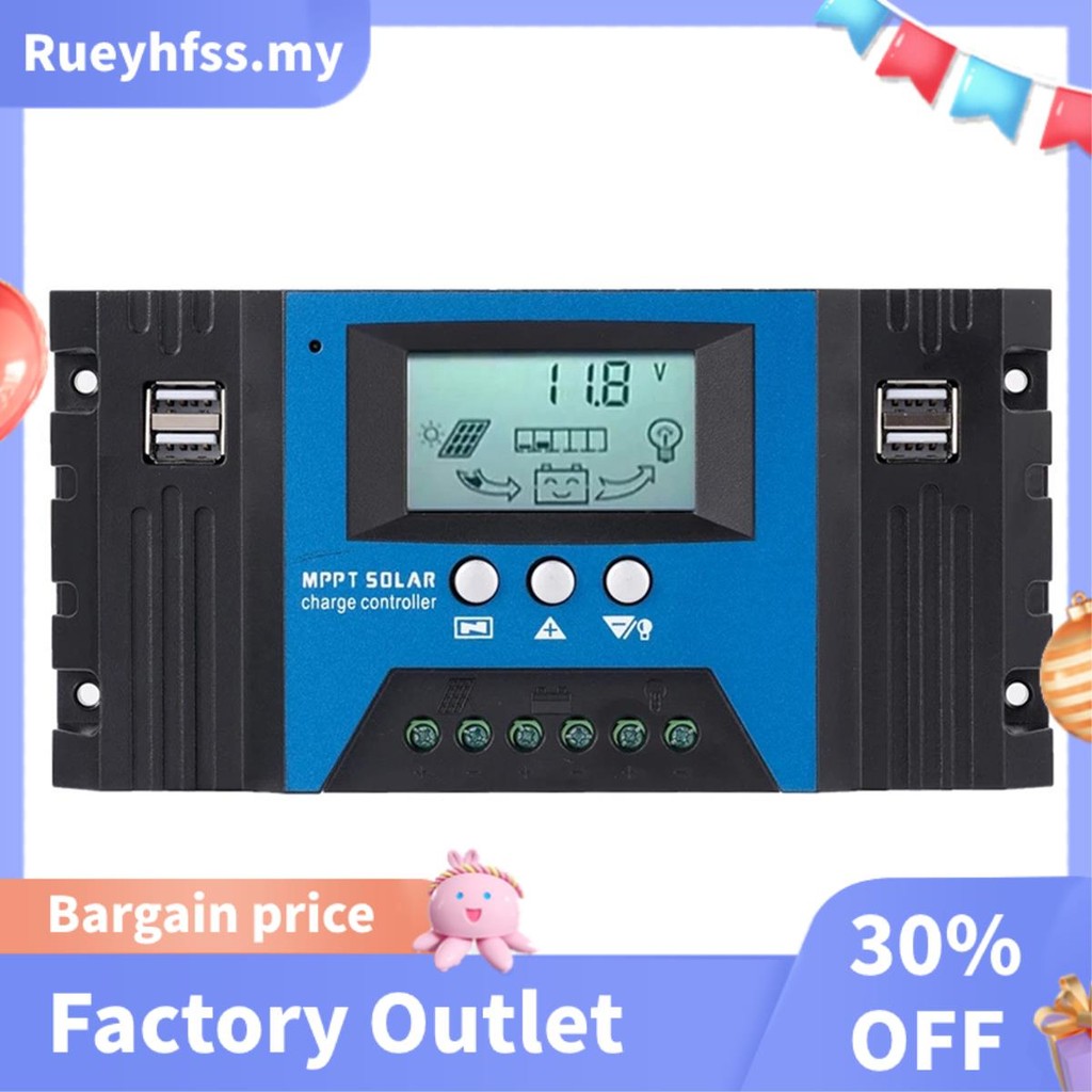 Excellent 100A MPPT Solar Charge Controller Dual USB LCD Display 12V/24V Auto Solar Cell Panel ...