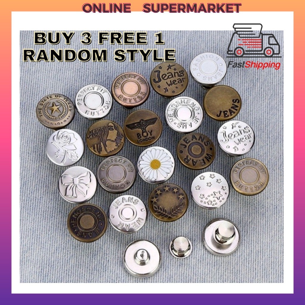 (buy 3 get 1 free)Adjustable Detachable Jeans Buttons Nail Free Metal ...