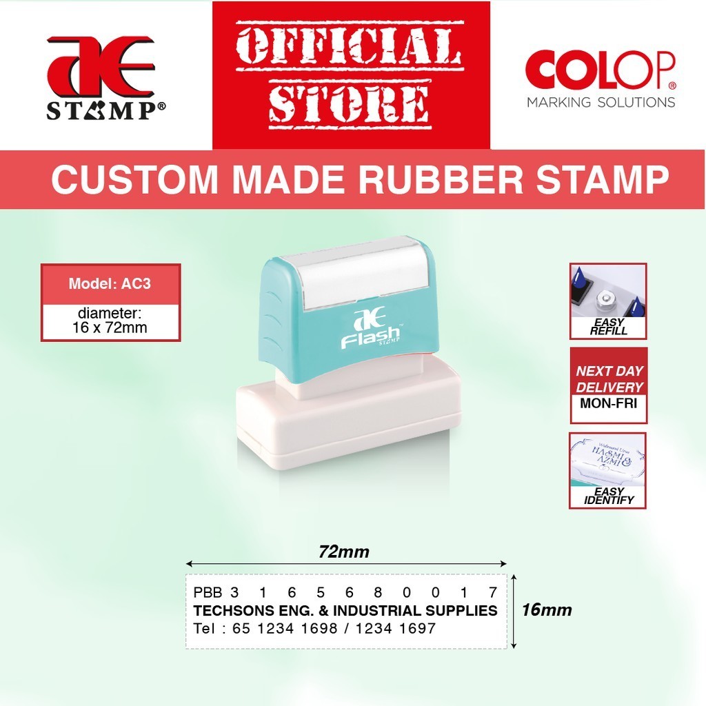 Custom Made Pre-inked Stamp| cop flash chop nama rubber stamp ae stamp ...