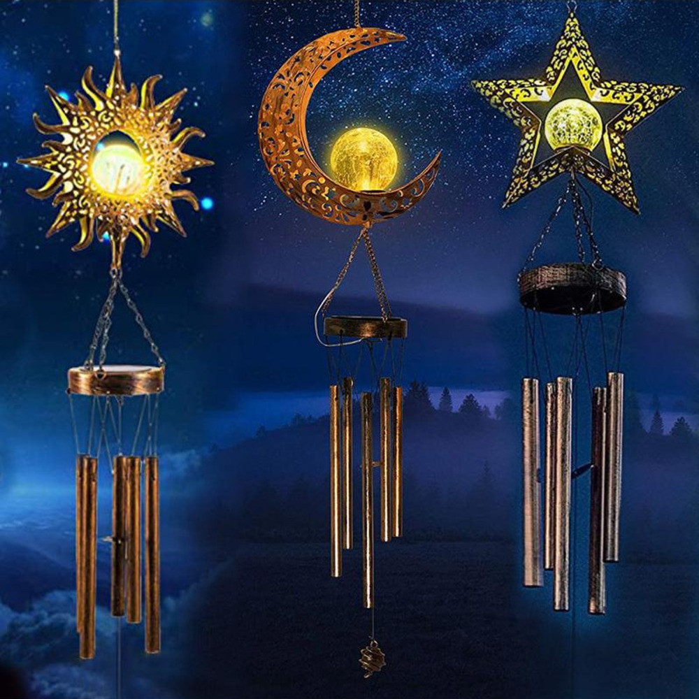 Solar Wind Chime Outdoor Hanging Decorative Light Metal Pipe Wind Chime ...