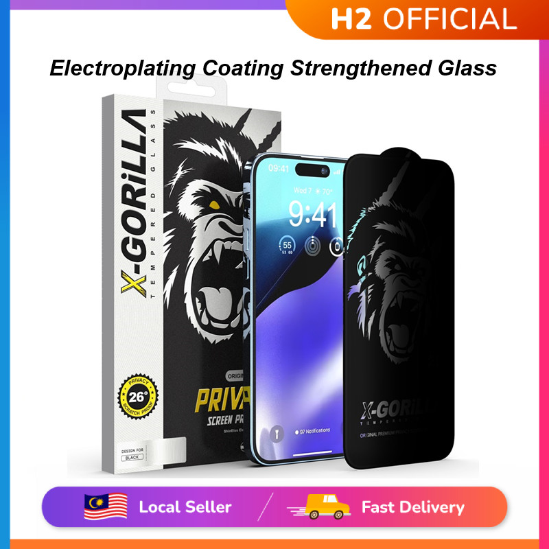 H2 Privacy HD Clear Gorilla Electroplating Coating Tempered Glass for ...