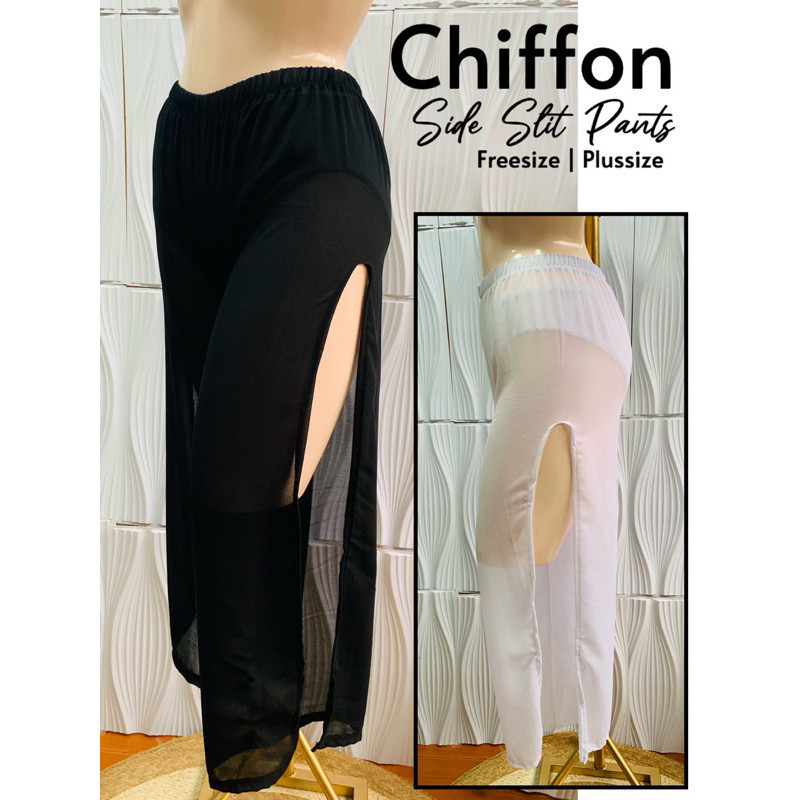 Side Slit Chiffon Boho square Pants mesh cover up swimsuit see though ...
