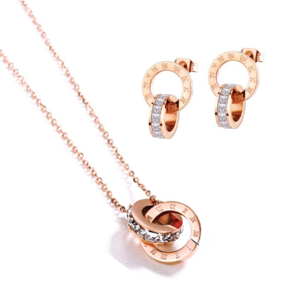 CELOVIS Athena Classic Interlocking Roman Numeral Necklace + Earrings ...