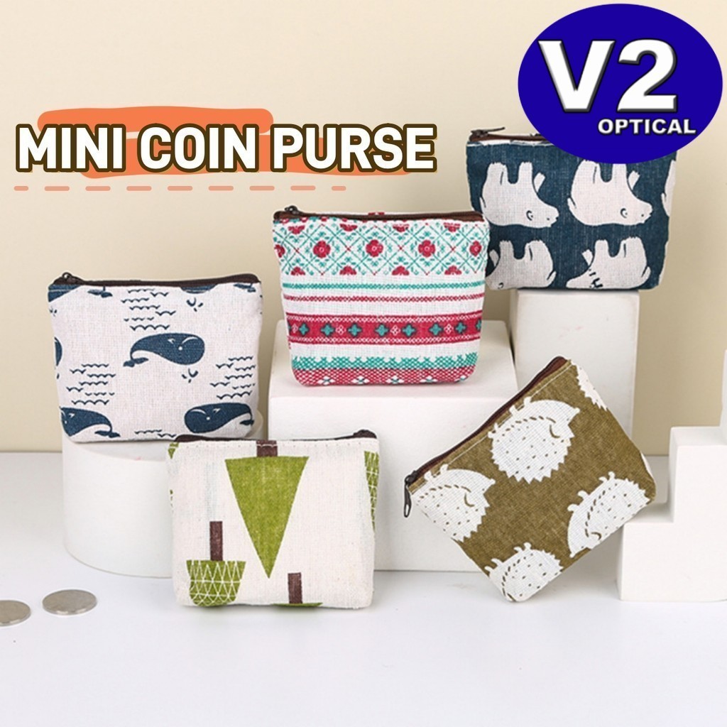 Small Canvas Coin Purse Mini Multipurpose Zip Wallet Floral Makeup ...