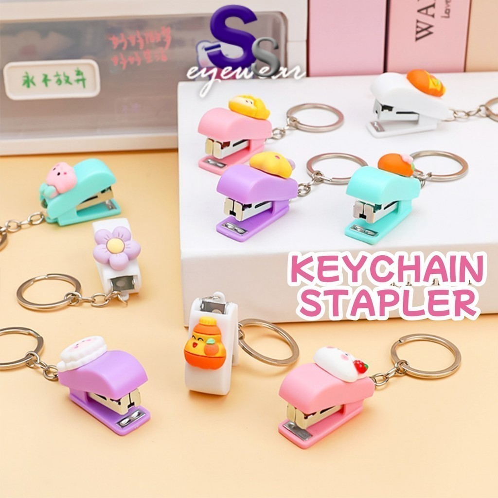 Cartoon Mini Keychain Stapler Cute Portable Book Paper Binder Machines ...
