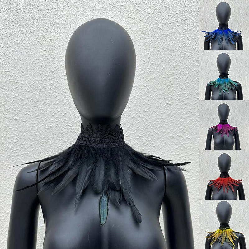 Luxury Feather Neck Scarf Women Gothic Style Shawls Punk Party ...