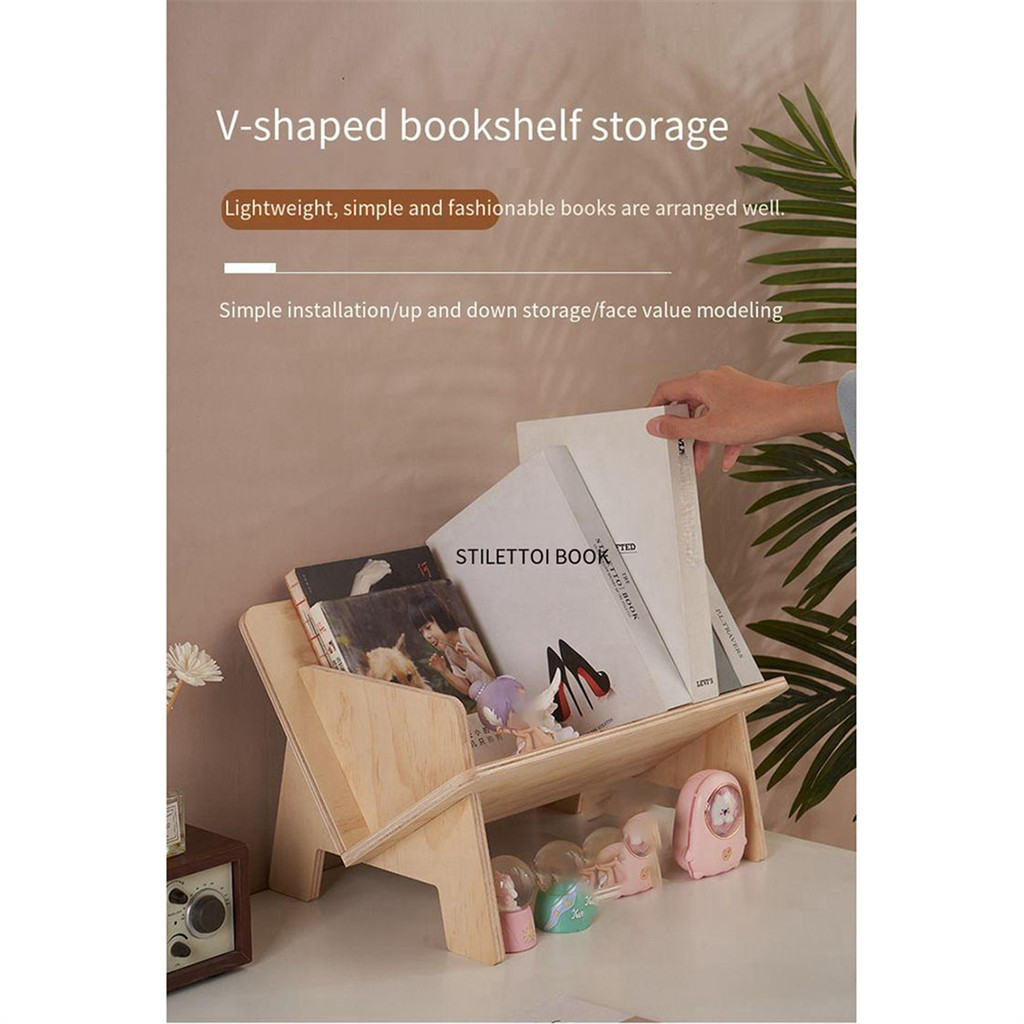 Wooden Tilted Tabletop Bookshelf Kids Bookcase Rustic Desktop Storage ...