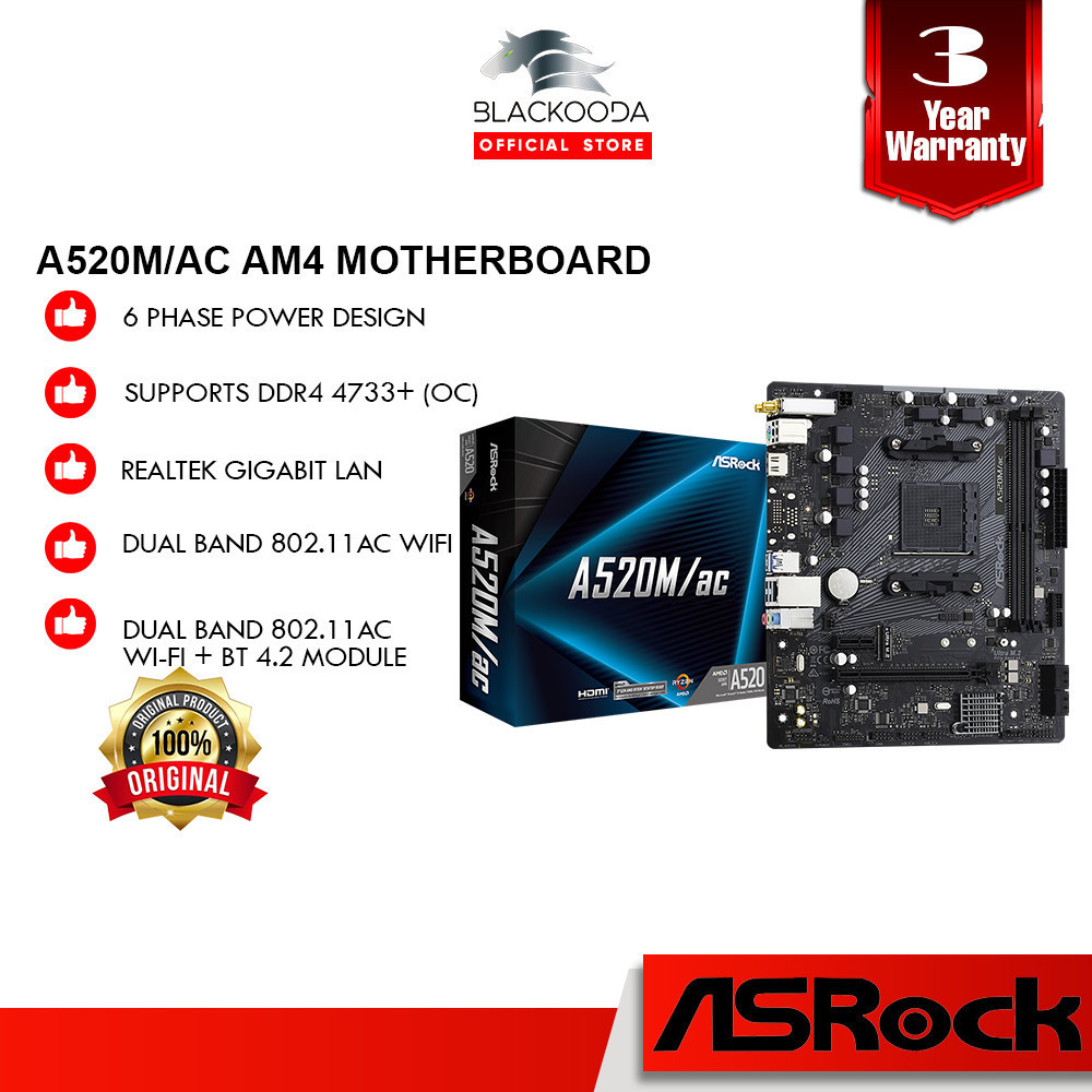 ASRock A520M/ac AM4 Motherboard | Shopee Malaysia