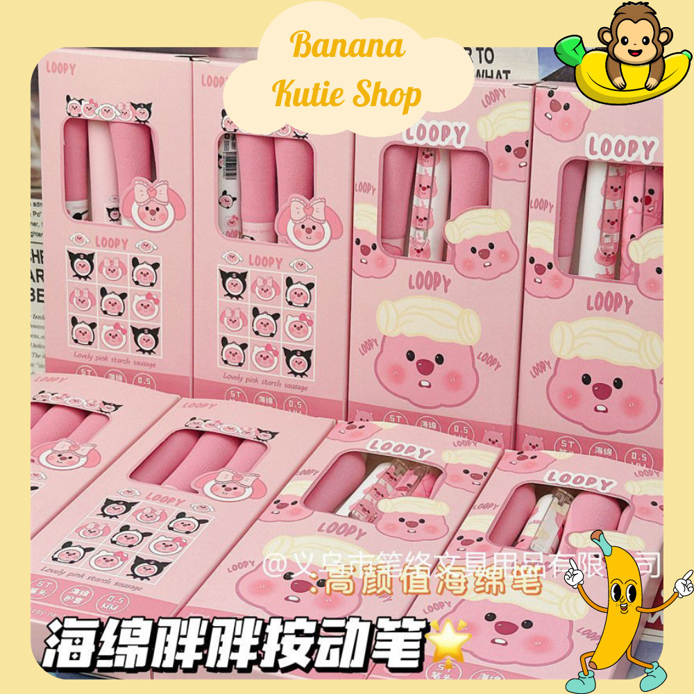 [Black Ink] Set Of 4 Cartoon Gel Ink Ballpoint Pen Loopy Cute Black Ink ...