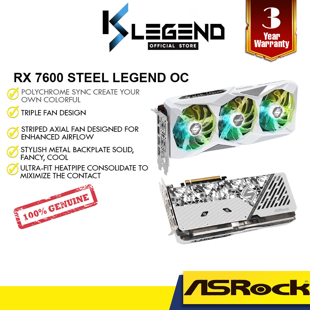 ASRock AMD Radeon™ RX 7600 Steel Legend 8GB OC GDDR6 Graphic Card ...