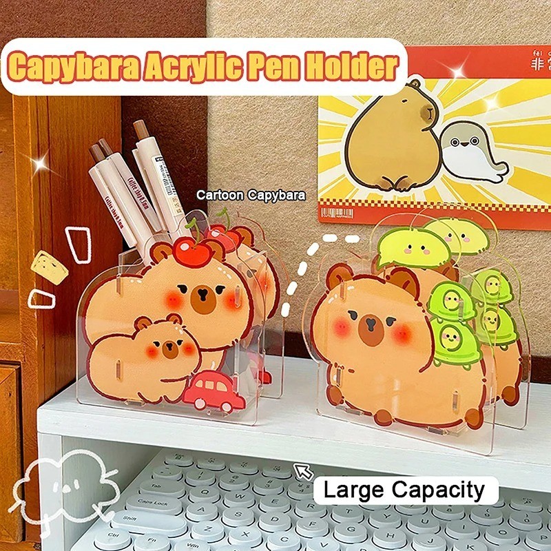Kawaii Capybara Pen Holder Creative Cute Desk Organizer Cartoon Acrylic ...