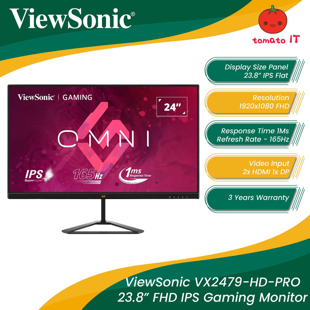 VIEWSONIC VX2479-HD-PRO 23.8" IPS FHD Gaming Monitor (165Hz/1ms/2x HDMI ...