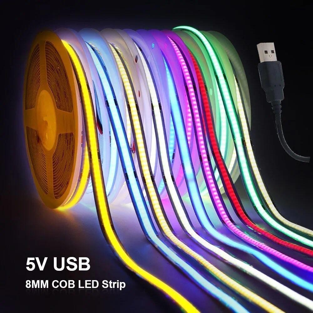 320LEDs/m COB LED Strip Light Flexible Tape Lights Home DIY Lighting 5V ...