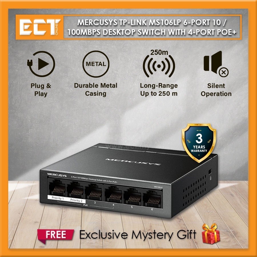Mercusys TP-Link MS106LP 6-Port 10 / 100Mbps Desktop Switch with 4-Port ...