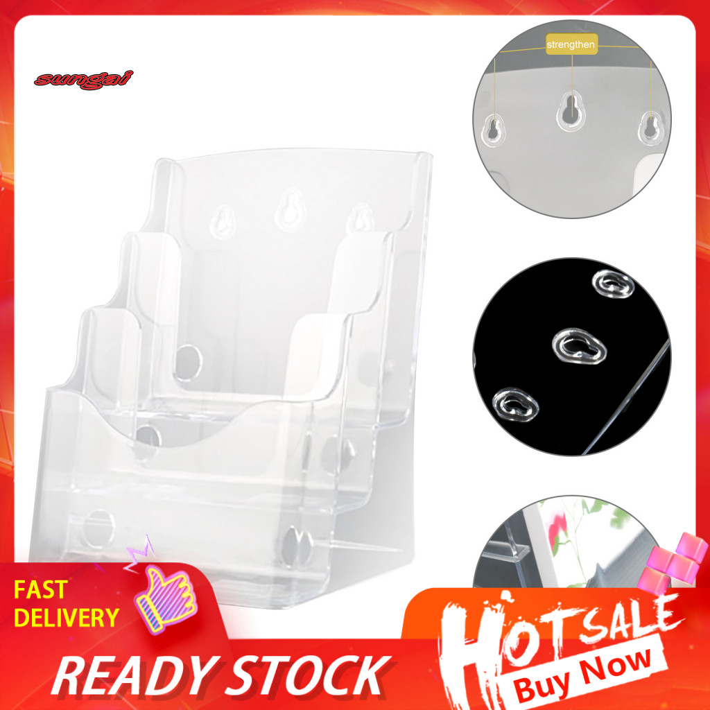SUN_ Wall Mount Flyer Holder Brochure Display Stand 3-tier Acrylic ...
