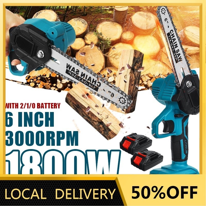 1800W 6 Inch Electric Saw Pruning Cordless ChainSaw Garden Tree Logging ...