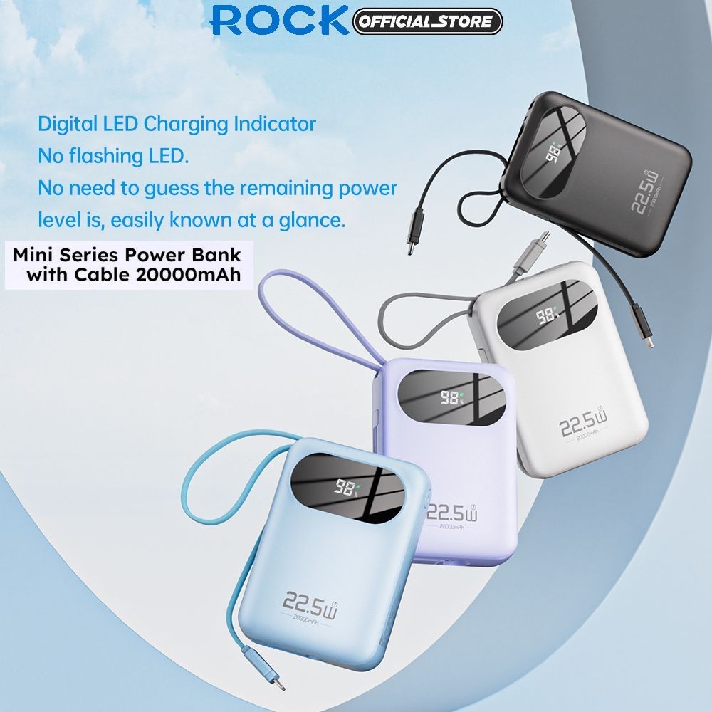 ROCK Y11 PD 22.5W Fast Charge Mini Power Bank With Built-In Cable ...