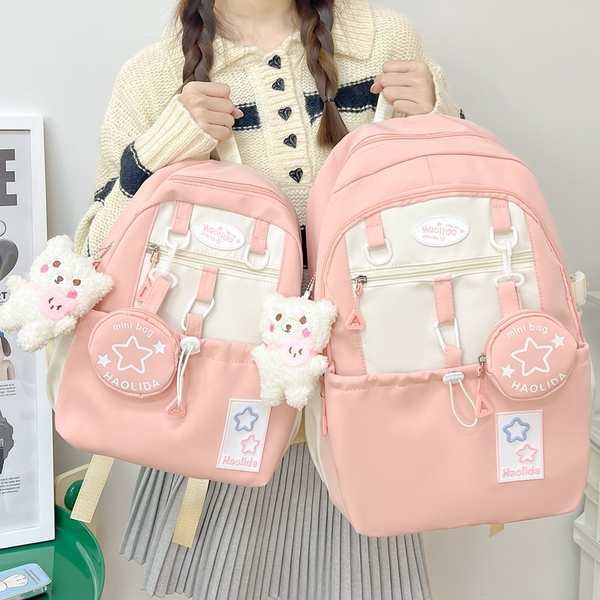 Beg sekolah Gadis comel Jepun warna kontras beg galas mini wanita versi ...