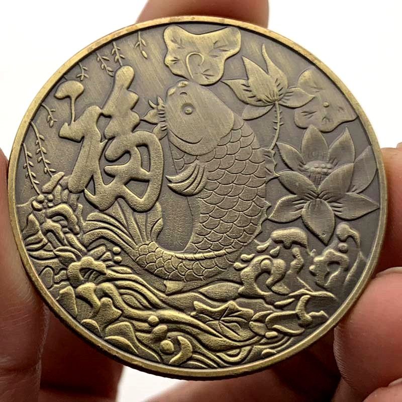 Chinese Koi Fish Plated Antique Bronze Commemorative Coin Collection ...