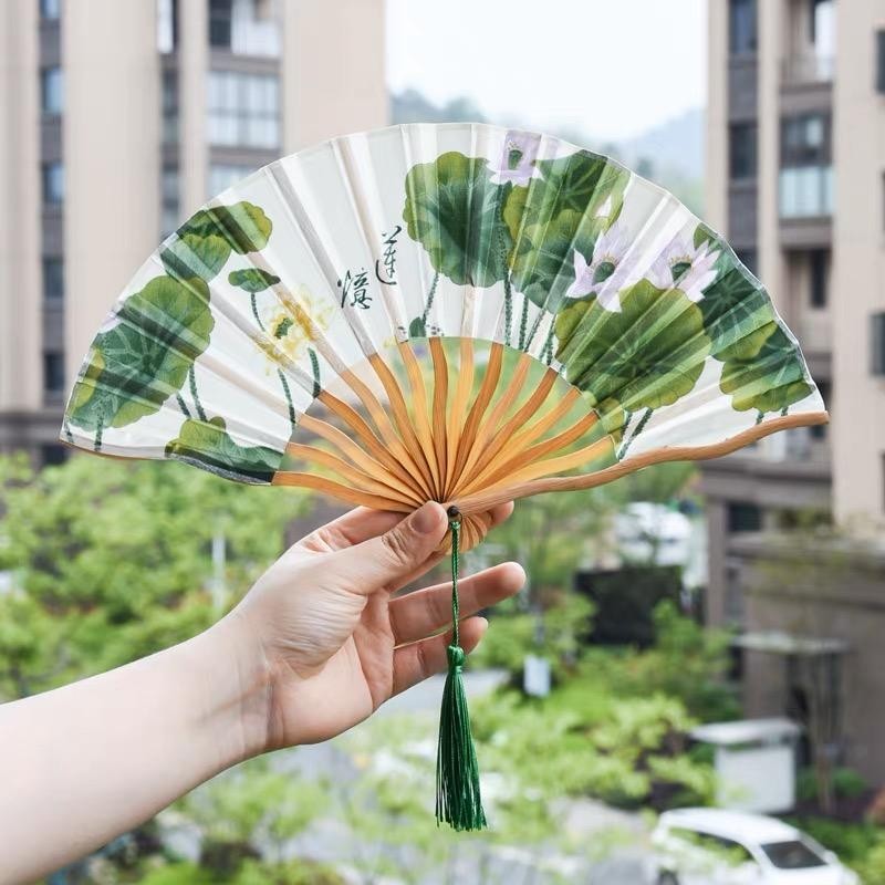 New Chinese Style Folding Fan Super Fairy Green Lotus Folding Fan ...