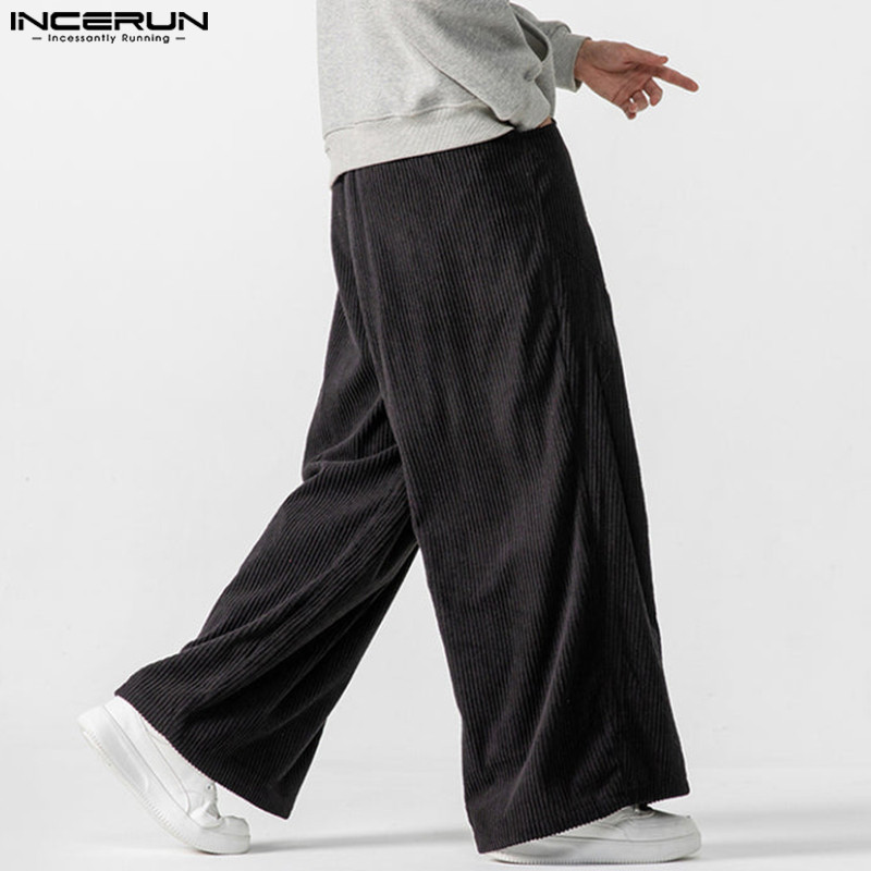INCERUN men's corduroy pleated wide leg pants | Shopee Malaysia