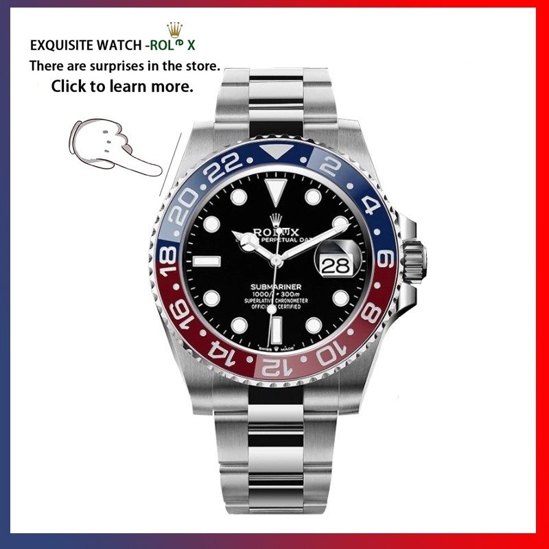 2025 Free Box Men's sports red and blue outer ring steel band watch ...