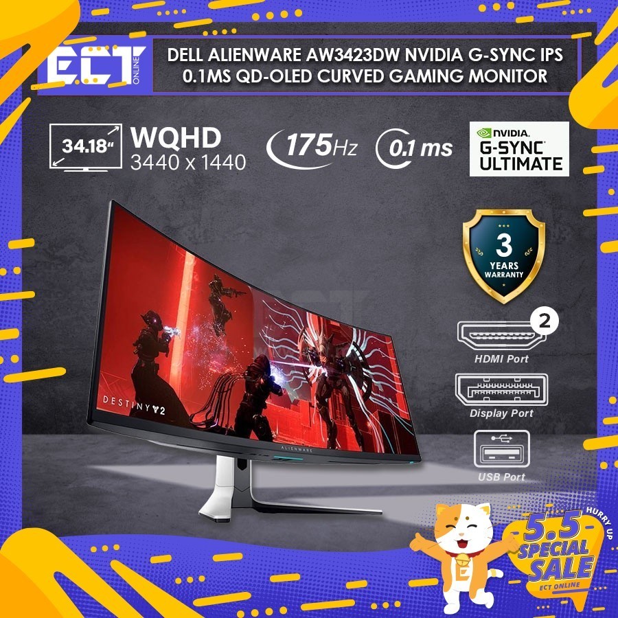 Dell Alienware AW3423DW 34.18" Nvidia G-Sync IPS 0.1MS QD-OLED (3440 x ...