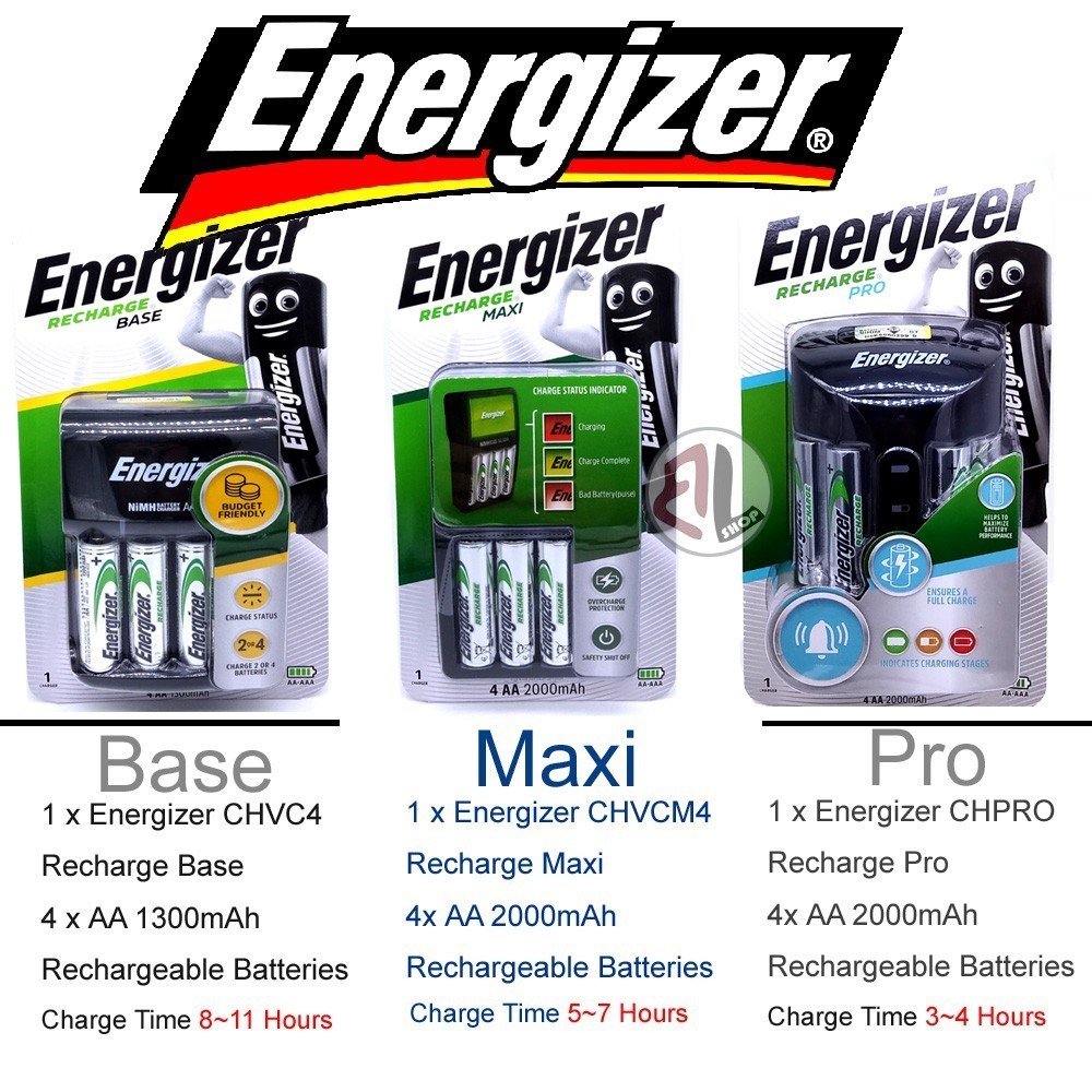 Official Energizer Recharge Base/Maxi/Pro Includes 4x AA Rechargeable ...