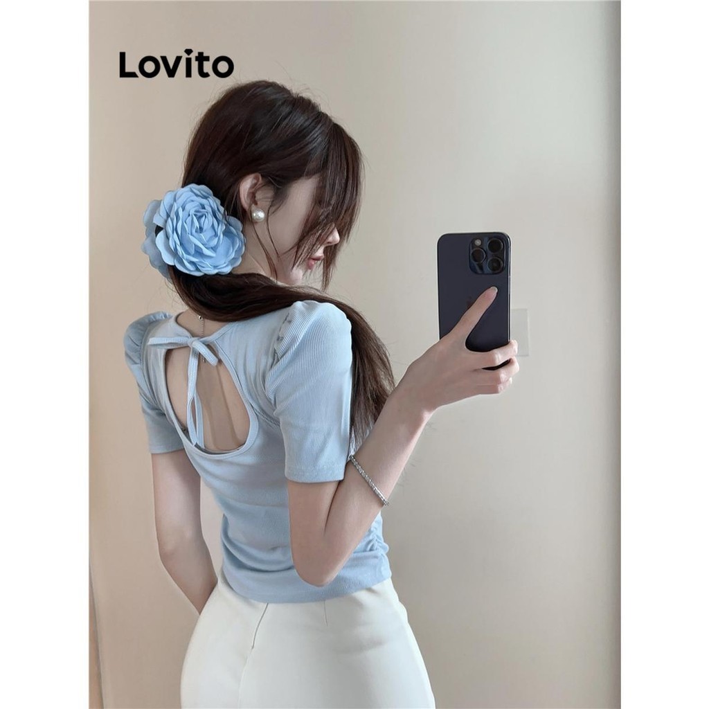 Lovito Casual Plain Backless T-Shirt for Women LNE58260 Lovito Kaos ...