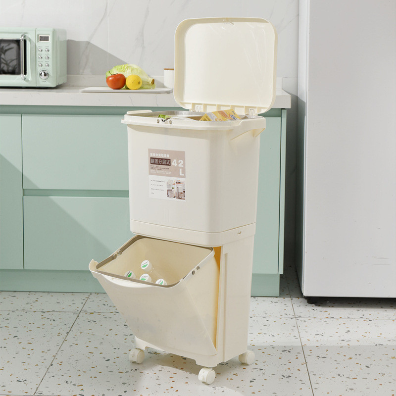 OMMO Movable Rubbish Bin With Wheel Recycle Trash Garbage Waste Sorting ...