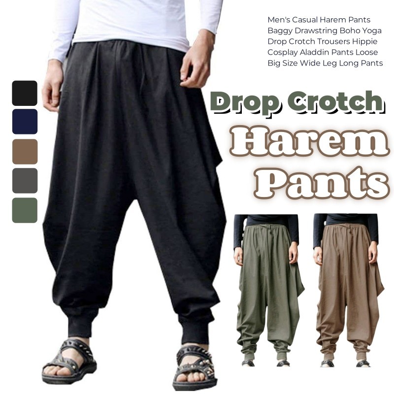 Men loose Harem pants Plus size Drop Crotch Casual Slack Baggy Jogger ...