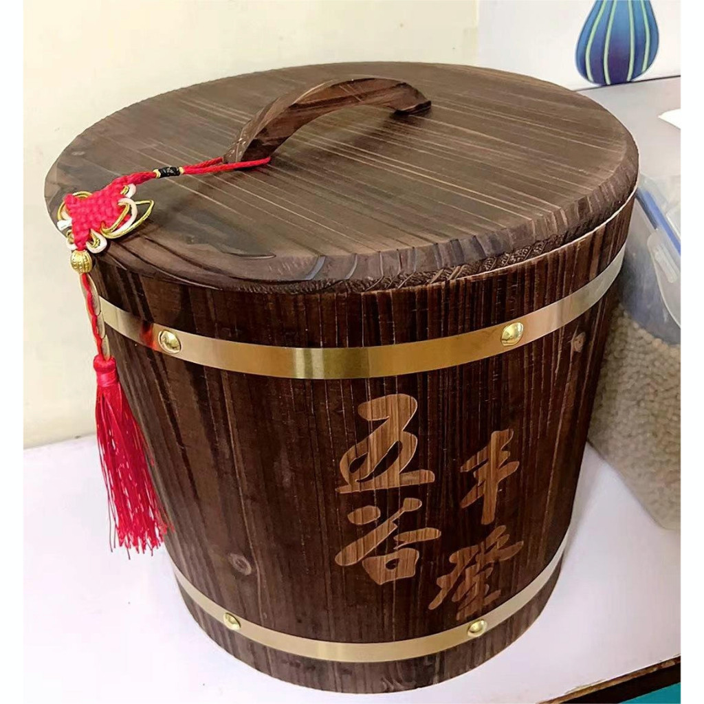 Solid wood rice bucket home rice storage box 5/10/15 kg with a lid ...