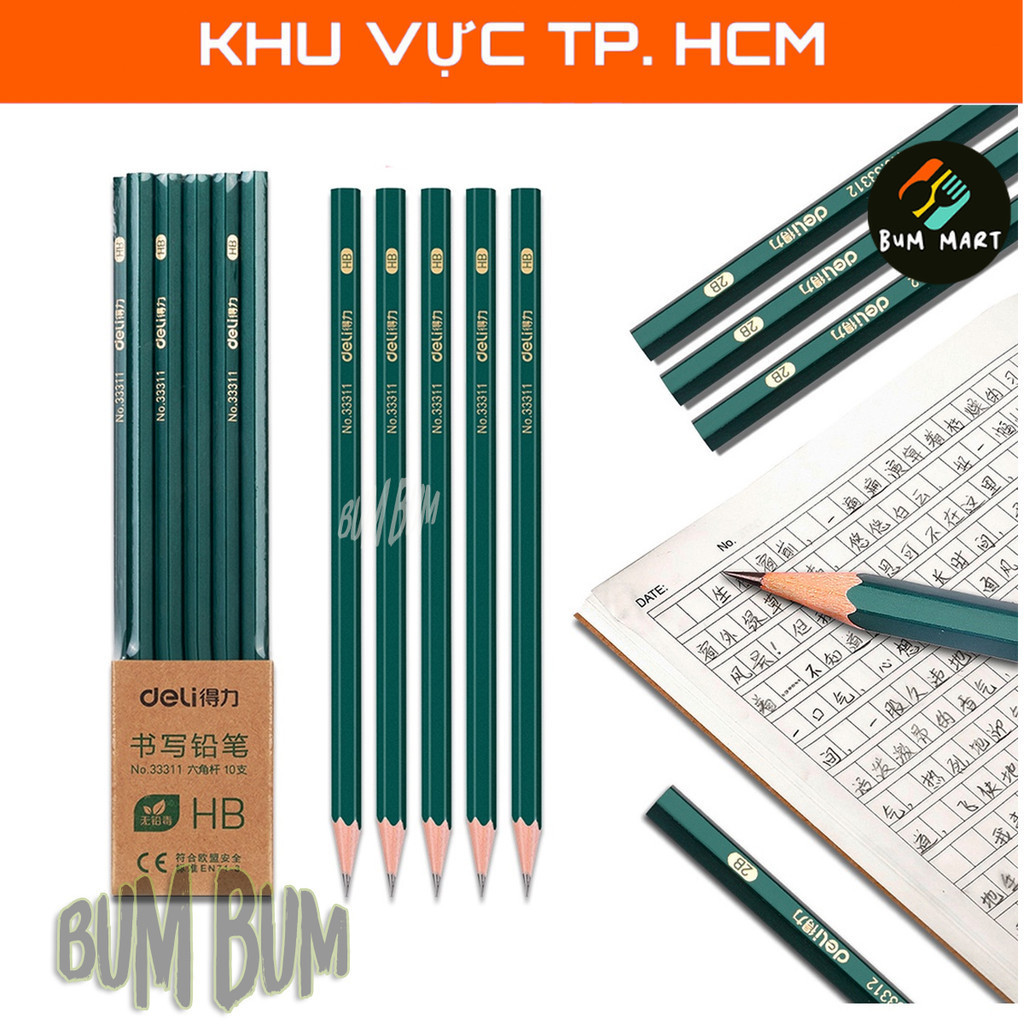 Combo of 10 Hexagonal Pencils 2B HB Deli - Easy to Sharpen Pencils for ...