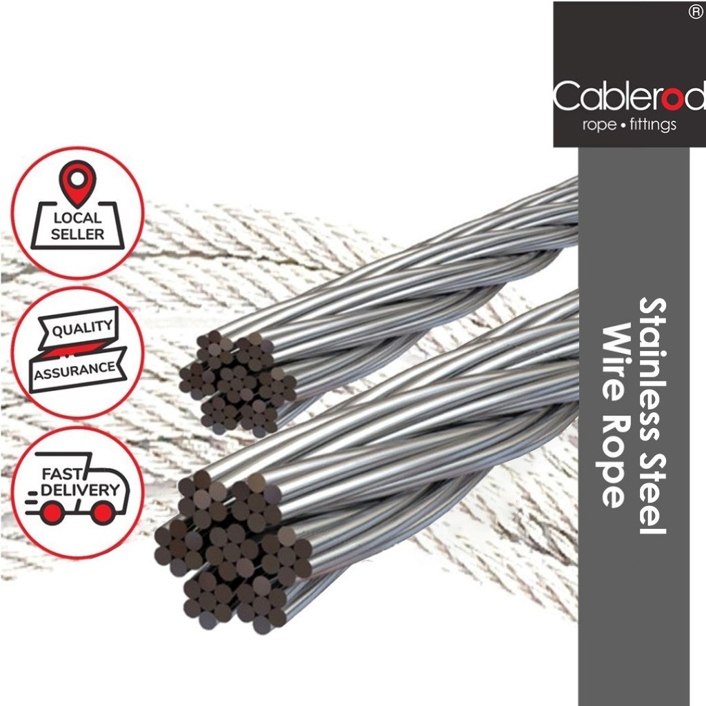 Cable Rod Stainless Steel Wire Rope SS316 (2.0mm-8.0mm diameter) 7x7+WC ...