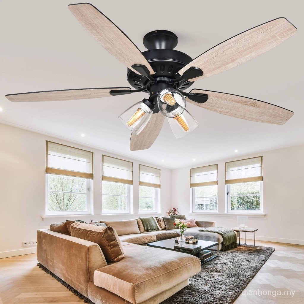 Dextrus 52in Ceiling Fan with Light and Remote, 5 Blades,3 Speed Low ...
