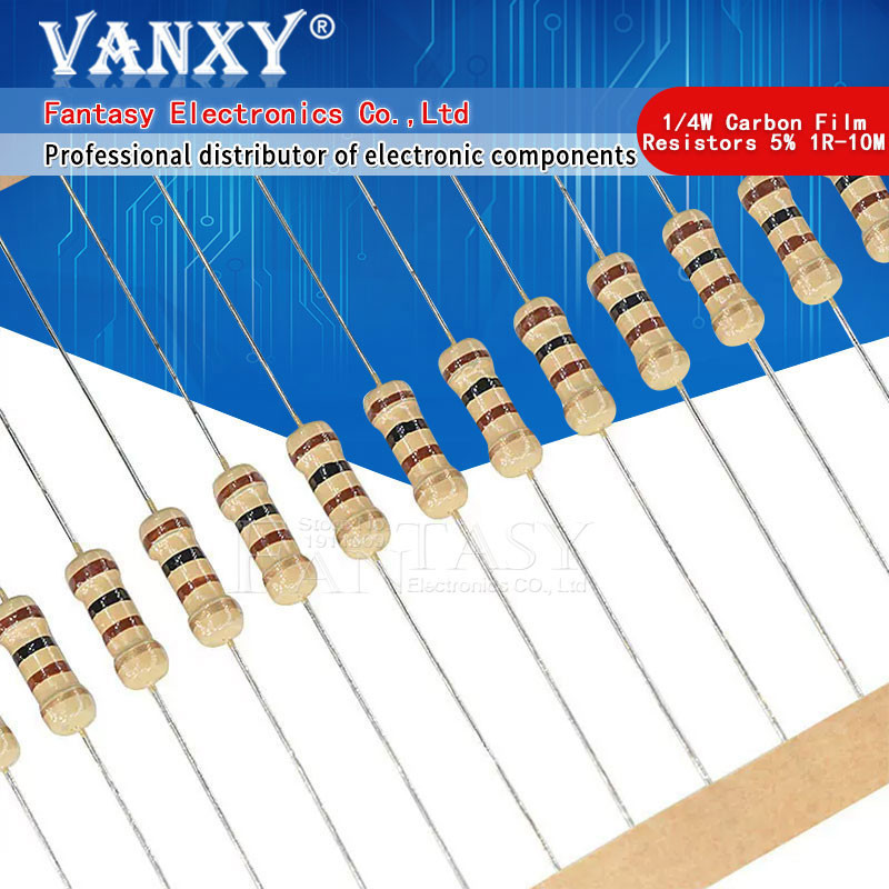 1000PCS 1/4W Carbon Film Resistors 5% 1R-10M 10R 47R 100R 220R 1K 10K ...